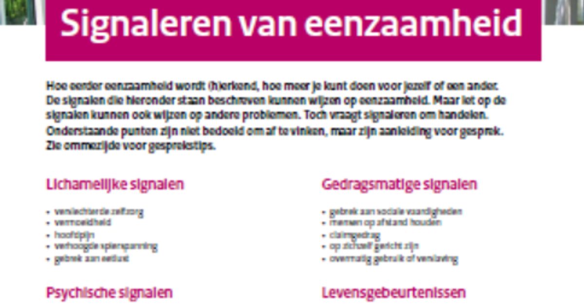Signaleringskaart: signaleren van eenzaamheid | Eén tegen eenzaamheid